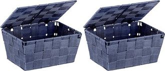 WENKO Aufbewahrungskorb mit Deckel Adria Dunkelblau - Badkorb, Polypropylen, 19 x 10 x 14 cm, Dunkelblau (Packung mit 2)