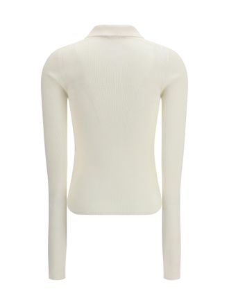 Rier Womens Long-Sleeve Silk Polo White Knit Shirts T-shirts And Polos