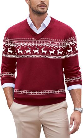 Coofandy Pullover Herren Weihnachtspullover V-Ausschnitt Strickpullover Weihnachten Pullover Pulli Winterpullover Herren Christmas Sweater Weihnachtsrentier - 