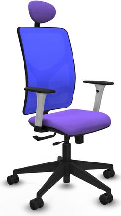 Piqueras y Crespo Arbeitsstuhl mit Rollen mit wei&szlig;en und schwarzen Armlehnen, h&ouml;henverstellbare Lendenwirbelst&uuml;tze und festes Kopfteil, ausgestattet mit Syncro/Traslack