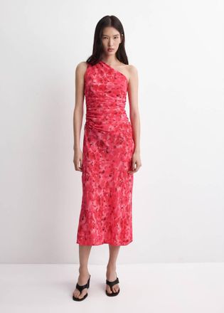 Mango Robe asym&eacute;trique imprim&eacute; fleuri rouge - Femme - XS - MANGO