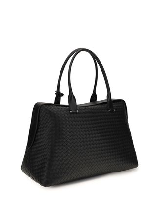 Bottega Veneta Mens Duffels Travel Bag Nappa Black-Silver Lamb Leather Shoulder Black/silver
