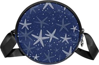 Generic Petit sac &agrave; bandouli&egrave;re Circle pour femme, petit sac &agrave; bandouli&egrave;re Wave Seastars avec fermeture &eacute;clair, bretelles r&eacute;glables, sac &agrave; main rond d&eacute;contrac