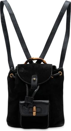 Gucci Rucks&auml;cke - Suede Bamboo Backpack - Gr. unisize - in Schwarz - f&uuml;r Damen