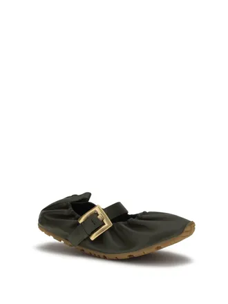 Balmain Womens Buckle Strap Ballerinas 7as Dark Olive Flat Shoes
