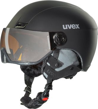 Uvex hlmt 400 Visor Style - Leichter Skihelm für Damen und Herren - individuelle Größenanpassung - mit Visier - Black - 58-61 cm