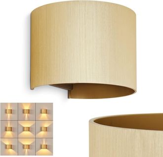 HOFSTEIN Wandleuchte Badajoz, moderne Wandlampe aus Metall in Goldfarben, runde Leuchte mit verschiedenen Lichteffekten durch verstellbaren Schirm, Up & Down L