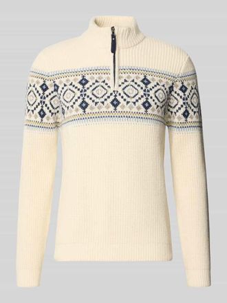 Ragman Norwegerpullover aus Woll-Mix mit Troyer-Kragen