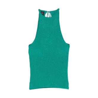 Pinko Pinko, Femme, Tops, Vert, Taille: 42 FR Linum Tie-Neck Tank Top