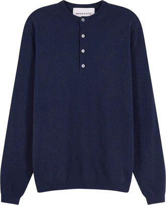 Amaranto Gerippter Pullover mit Knopfleiste - - Knitwear - Herren - Blau - S