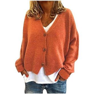 Generic Cardigan court &agrave; manches longues ouvert sur le devant pour femme, Orange, 3XL