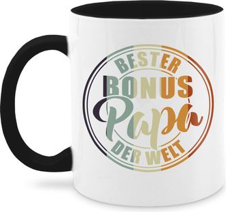 Shirtracer Tasse Tassen 325ml - Geschenk zum Vatertag - Bester bonus Papa der Welt I Stiefvater - 325 ml - Schwarz - stiefvatertagsgeschenke vatertagstasse vater