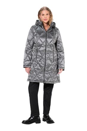Ulla Popken Damen gro&szlig;e Gr&ouml;&szlig;en &Uuml;bergr&ouml;&szlig;en Plus Size HYPRAR Steppjacke, Kapuze, 2-Wege-Zipper, Zipptaschen Silber 46+ 833343131-46+