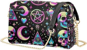 Mnsruu Sacs à bandoulière pour femme, couleur tête de mort et lune en cuir