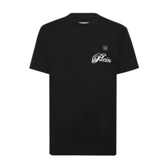 Philipp Plein Homme, Tops, Noir, Taille: L T-shirt &agrave; col rond et plaque logo