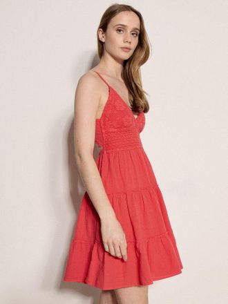 Apricot Minikleid Stufen-Mini-Kleid mit H&auml;kelspitze