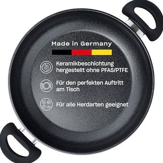 FISSLER Essential Black/Servierpfanne (28 cm) Keramik-beschichtet, Aluminiumpfanne-beschichtet,hergestellt ohne PFAS/PTFE, Induktion - MADE IN GERMANY