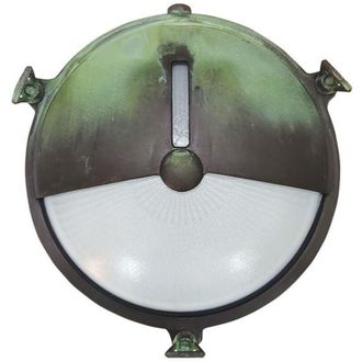 Licht-Erlebnisse Licht-erlebnisse - Au&szlig;enleuchte Wand Messing massiv Glas E27 IP64 &oslash; 21 cm rund Gr&uuml;n Antik Maritim