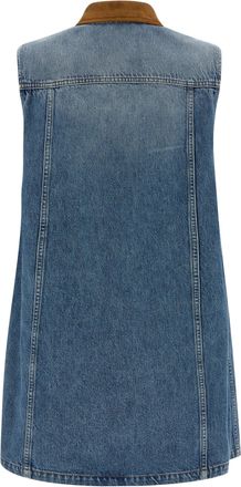 Versace Suede-Collar Denim Dress - Blue