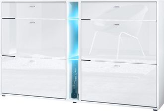 Vladon Schuhschrank Schuhkipper Today 155,5 x 95 x 28 cm, mit Blauer LED Beleuchtung, Made in Germany, Korpus in Weiß matt, Fronten in Weiß Hochglanz