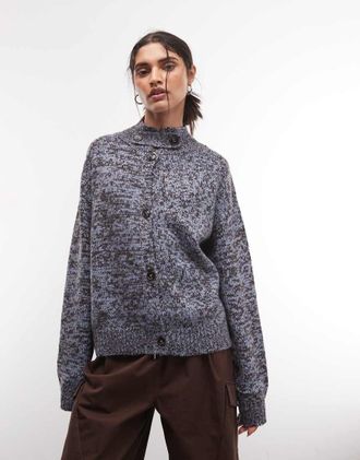 Reclaimed Vintage cardigan en maille oversize &agrave; col chemin&eacute;e gris