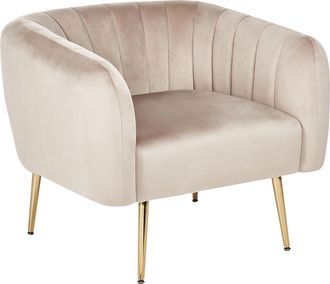 Beliani Polstersessel aus Samtstoff in Taupe mit Armlehnen Metallgestell in Gold Laconia