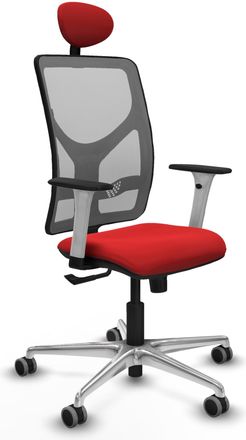 Piqueras y Crespo B&uuml;rostuhl, rot, mit wei&szlig;en und schwarzen Armlehnen, h&ouml;henverstellbare Lendenwirbelst&uuml;tze und festes Kopfteil, ausgestattet mit 3 Positionen, Grau/Rot