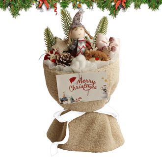 Generic Beleuchtete k&uuml;nstliche Weihnachtsblumen - Dekoratives Puppenstrau&szlig;-Arrangement, Winterfest Blumendekor, Stoffbl&uuml;tenbl&auml;tter mit warmer LED-Beleuchtung 