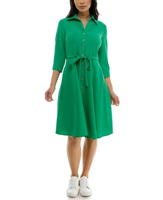 Sharagano Kleid mit Knopfleiste und Faltenrock, lockeres Hemdblusenkleid für Damen, Lily Pad, 40