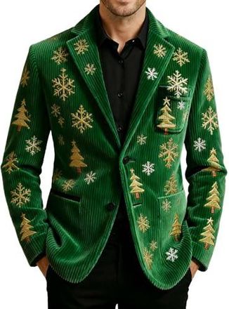 Generic Blazer de Noël pour homme, veste en velours côtelé pour homme, blazer de Noël moche pour homme, costume festif, coupe ajustée, veste de costume fantai