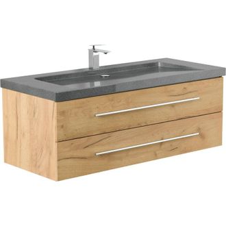 Magnolia Home Badm&ouml;bel Granit G654 Damo 130 cm 1 Hahnloch SoftClose eiche gold