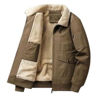 Generic Parka cargo chaude pour homme avec col en polaire et fermeture éclair, marron, XL