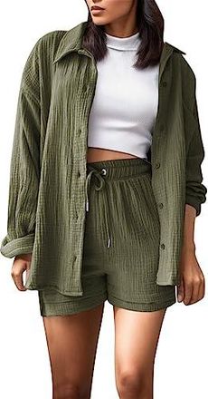 Generic Ensemble 2 pi&egrave;ces pour femme - Tenue de plage assortie - Chemise deux pi&egrave;ces &agrave; manches longues et short &agrave; cordon de serrage - Surv&ecirc;tement d&eacute;t&eacute; 2026 as