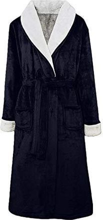 Generic Robe de chambre en flanelle pour femme | Robe de chambre longue pour femme avec poches et ceinture - Peignoir dhiver &agrave; revers en polaire - Cardigan de