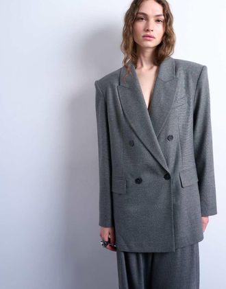 Topshop Zweireihiger Oversize-Blazer im Stil der 80er-Jahre in Grau