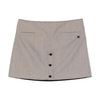 Courr&egrave;ges Mini-jupe boutonn&eacute;e en pied-de-poule - Femme - Jupes - Beige - Taille: 38 FR