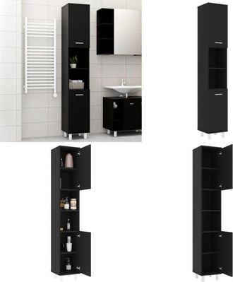 vidaXL Vidaxl - Badezimmerschrank Schwarz 30x30x179 cm Holzwerkstoff - Badezimmerm&ouml;bel - Schrank - Holzschrank - Badschrank - Stauraum - Home & Living