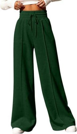 ORANDESIGNE Pantalon Femme Jambe Ample Bas Large Fluide Taille Haute Jogging Droit Léger Uni Décontractée Solide Pantalon avec Cordon de Serrage Élastique Palazzo