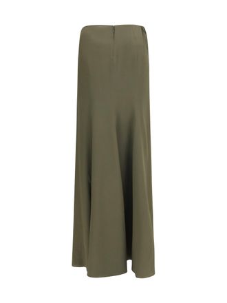 Alexander McQueen Womens Draped Long Skirt Woodland Green Silk