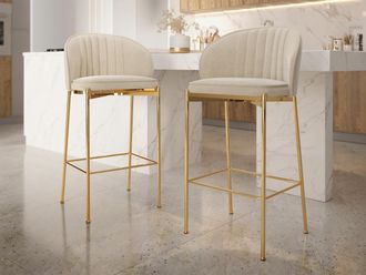 Mirjan24 Barhocker MUZ BS/1258/GL, 2er Set Barstuhl mit Metallbeinen, gepolsterter Küchenstuhl mit Rückenlehne, Hocker, Küchenhocker (98-Beige)