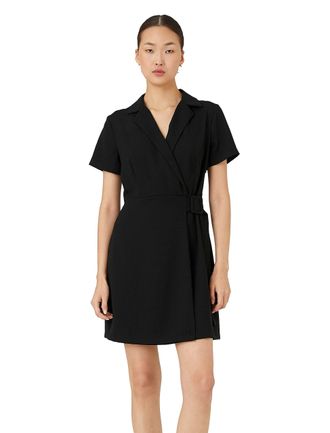Koton Damen Jacket Short Sleeve Wrapped Belt Detail Dress, Black (999), 38 EU