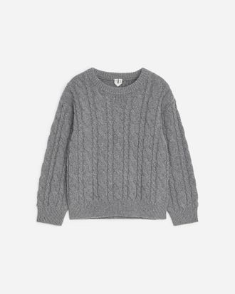 Arket Zopfstrickpullover Aus Baumwolle Und Wolle -Grau