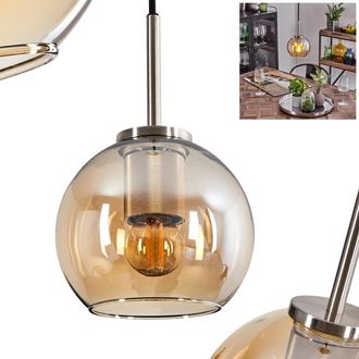 HOFSTEIN H&auml;ngeleuchte Koyoto, H&auml;ngelampe aus Metall/Glas in Schwarz/Silber-/Bernsteinfarben Leuchte 1-flammig im Vintage/Retro Design mit Schirm aus Glas (&Oslash; 15