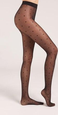 Calzedonia Transparente Strumpfhose 30 Denier Mit Kleinen Herzen Schwarz