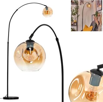 HOFSTEIN Stehleuchte Ripoll, Stehlampe aus Metall/Glas in Schwarz/Bernstein/Klar mit Marmorfu&szlig;, verstellbare Leuchte im Retro-Design (Schirm &Oslash; 20 cm), Fu&szlig;schal