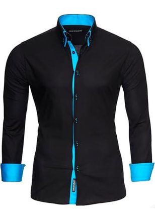Reslad Chemise &agrave; manches longues &agrave; couleurs contrast&eacute;es coupe &eacute;troite - Alabama RS 7050 - noir - X-Large