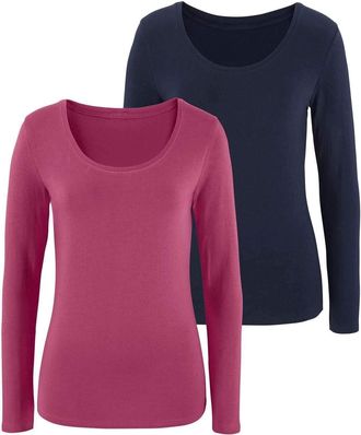 Vivance Damen Langarmshirt mit klassischem Rundhalsausschnitt und k&ouml;rpernaher Passform, Baumwolle, Stretch