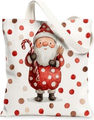 Generic Sacs fourre-tout en toile &agrave; pois, mignon motif P&egrave;re No&euml;l, sacs de courses r&eacute;utilisables, style festif, l&eacute;ger, lavable, &eacute;paule S, Rouge, 13x15 Inch