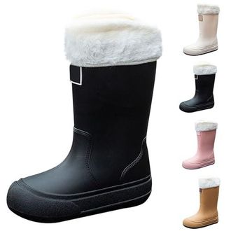 Generic Chaussures de pluie mi-mollet &agrave; enfiler pour femme, bottes de pluie dhiver chaudes avec doublure en peluche, amovibles et lavables, imperm&eacute;ables, anti