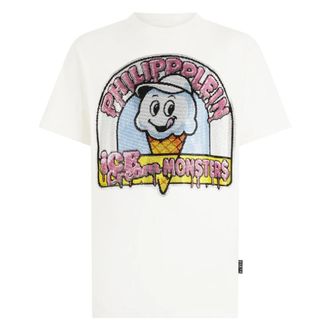 Philipp Plein Rundhals-T-Shirt Ice Cream Monsters - - Tops - Herren - Wei&szlig; - XL